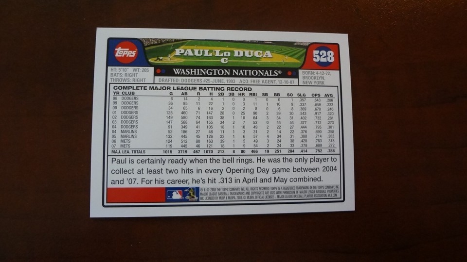2008 TOPPS # 528 PAUL LO DUCA BASEBALL CARD | eBay