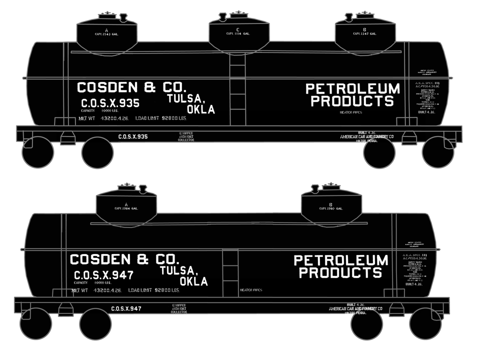 K4 O Scale Decals Cosden Petroleum Two/Three Dome Tank Car White Tulsa ...