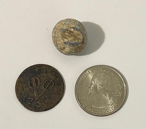 1754 Colonial Coin & Rev War Musket Ball Dug Near Saratoga Battlefield ...
