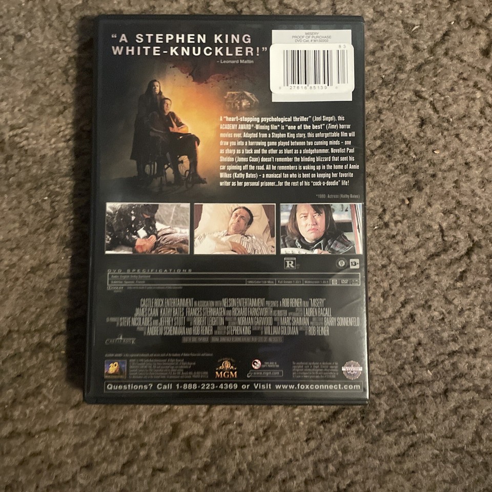 Misery (DVD, 1990) WS Stephen King James Caan,Kathy Bates, Like New ...