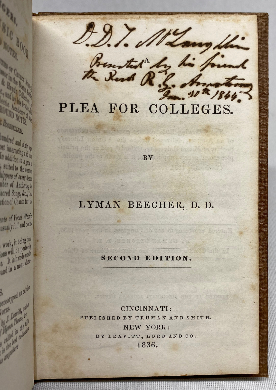 Lyman BEECHER, D D. / A Plea for Colleges 1836 2nd Edition | eBay