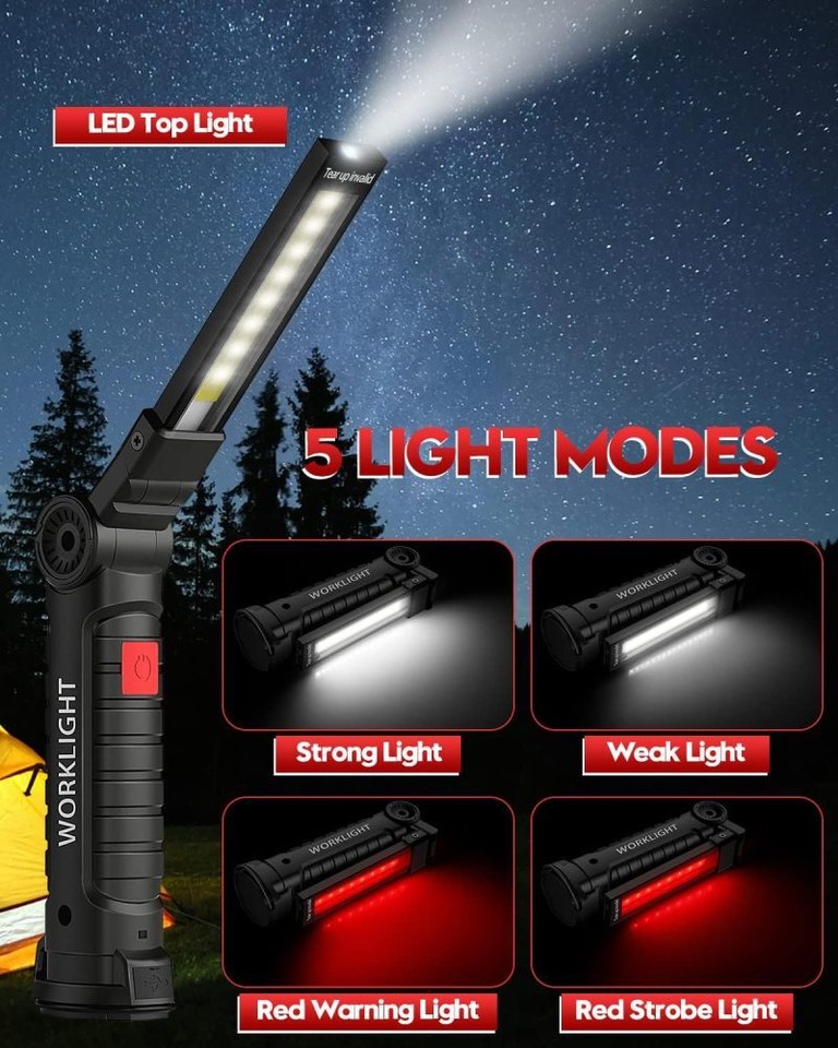 2 Pack Work Light LED Torch Rechargeable Inspection Lamp 360° Mechanic ...