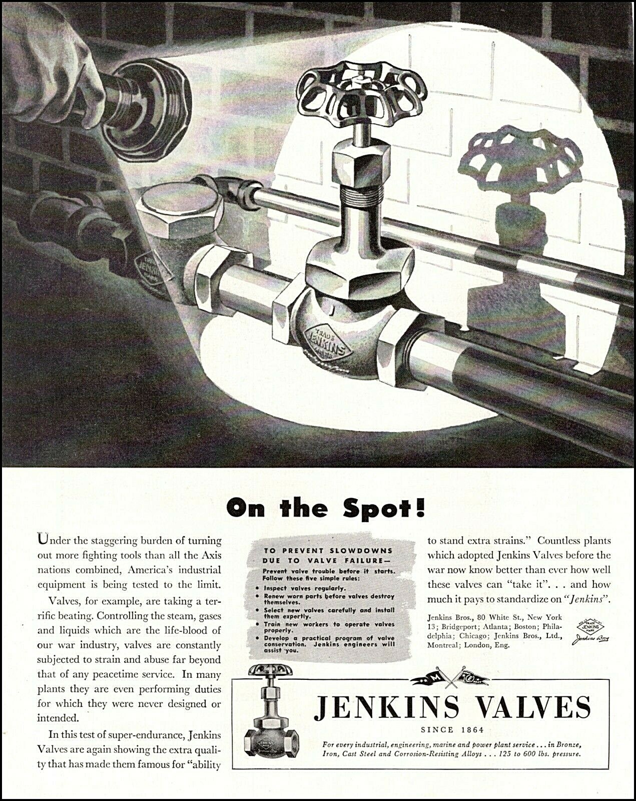 1944 WW2 Ad JENKINS VALVES Control Steam, Gas. Liquids 093020 | eBay