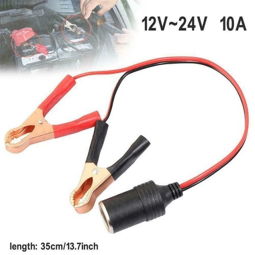 1Pc 12V Car Power Socket Adapter With Battery Clamps 1 Foot Cable ...