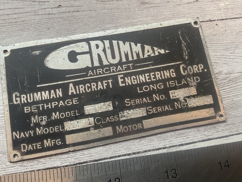 ORIGINAL WWII GRUMMAN TBF-1 AVENGER AIRCRAFT DATA SPEC NAME PLATE | eBay