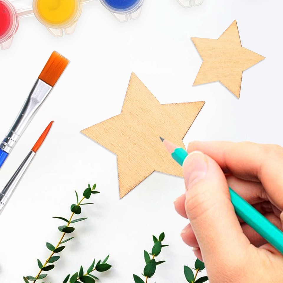 100 Pcs Wooden Craft Star Shapes for Handmade Decoration and Arts ...