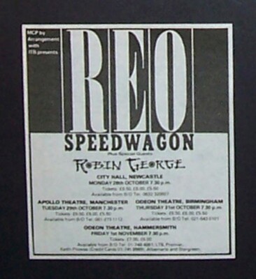 REO Speedwagon Wheels Are Turnin UK Tour 1985 Mini Poster Type Concert ...