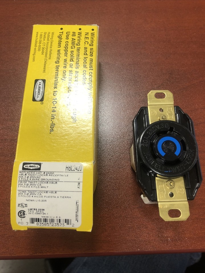 Hubbell Wiring Device-Kellems Hbl2420 20A Twist-Lock Receptacle 3P 4W ...