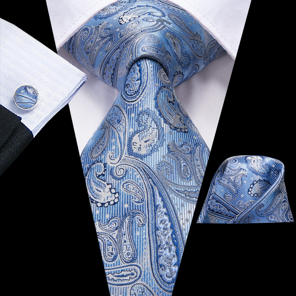 Men's Tie Classic Wedding Formal Necktie and Pocket Square Cufflinks ...