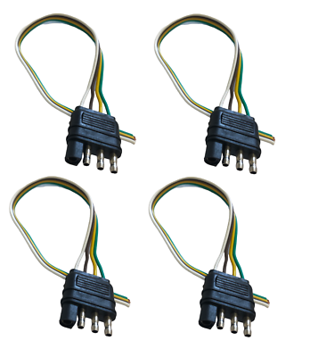4) 4-Way Flat 4 Pin 1 ft /12 in Trailer Light Wiring Harness Male Plug ...