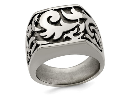 Mens Titanium Pattern Signet Ring | eBay