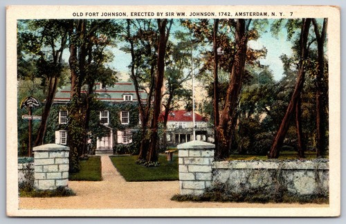 Amsterdam New York~Old Fort Johnson House~Stone Gate~Sign~Ivy~1920s ...