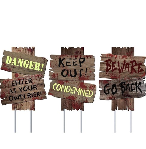 3 Halloween Yard Signs With Stakes Scary Keep Out Danger | eBay