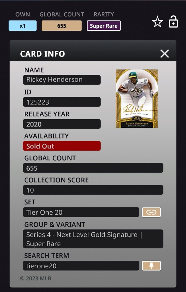 Topps BUNT DIGITAL Tier One 2020 RICKEY HENDERSON A's Gold Next Level ...