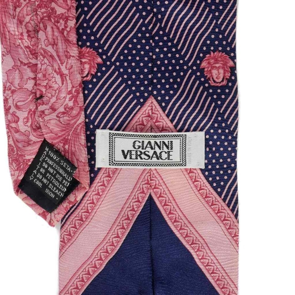 USED Tie Versace Versace VERSACE All-over Pattern Tie Flower Silk Navy ...