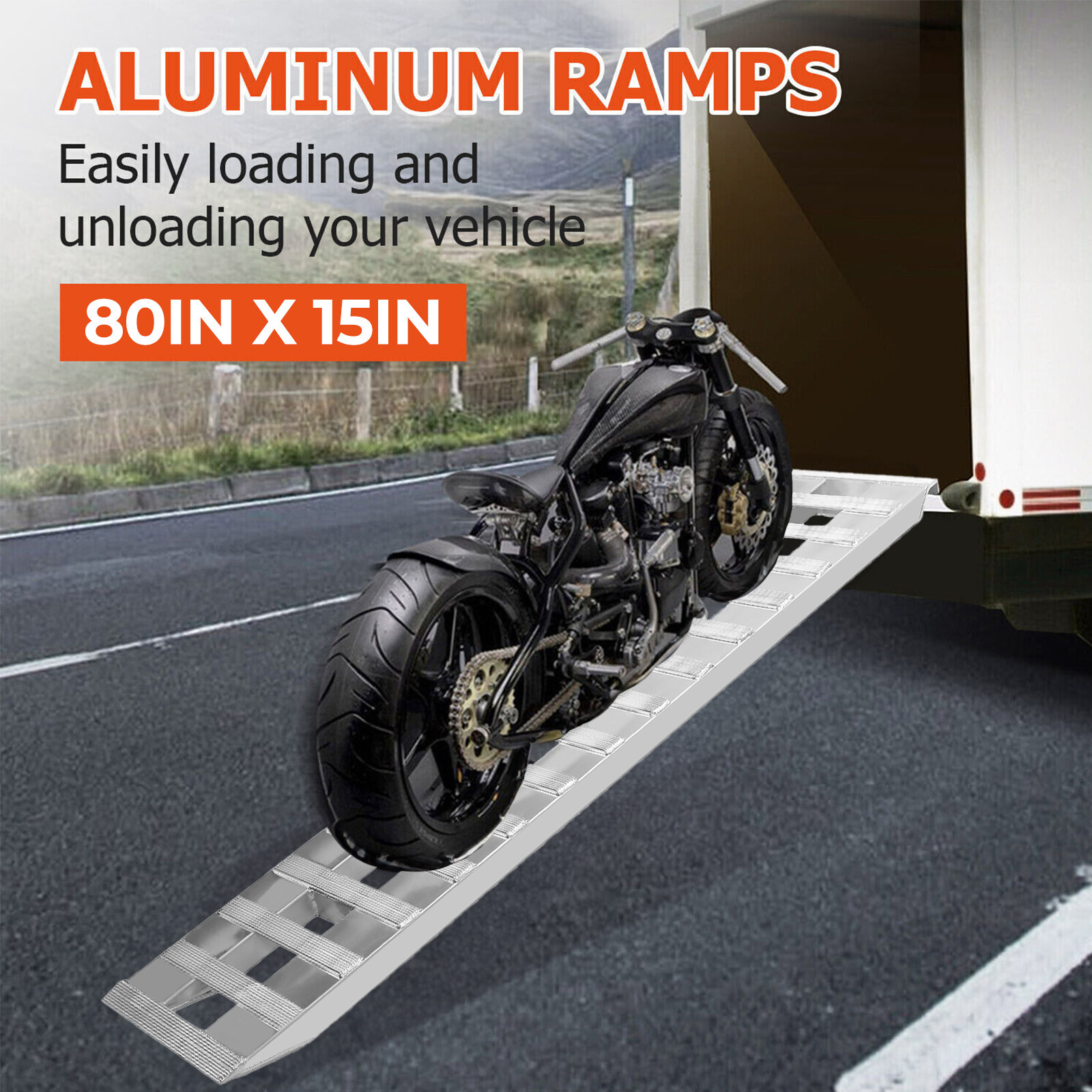 2Pcs 80"x15" Aluminum 6000 LBS Truck Car Auto Trailer Ramps Hook End ...