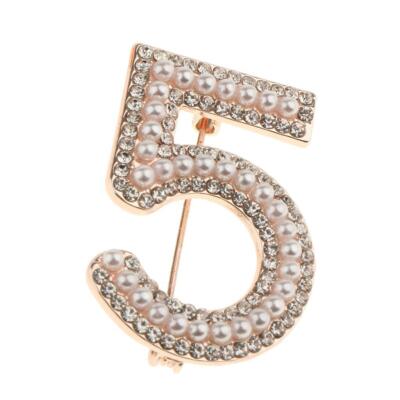 Fashion Women Crystal Rhinestone Pearl Number 5 Brooch Pin Jewelry ...