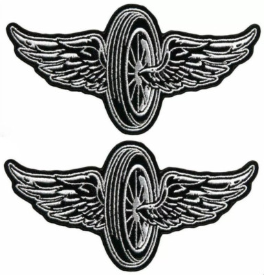 LOT OF 2 FLYING WHEEL MOTORCYCLE WINGS PATCH JACKET BIKER Patches ...