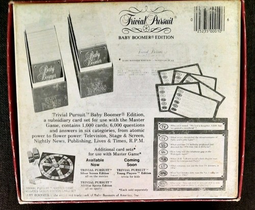 Trivial Pursuit BABY BOOMER Expansion Pack Subsidiary Card Set Vintage ...