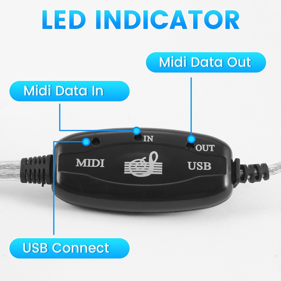 USB MIDI Cable Adapter, USB Type A Male to MIDI Din 5 Pin In-Out ...