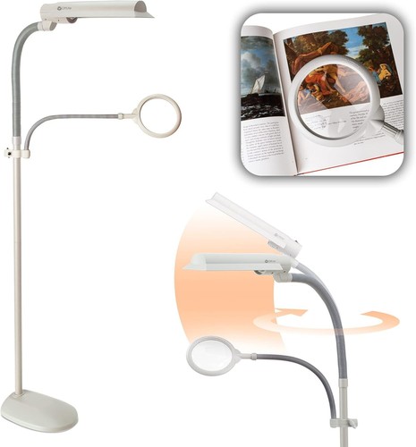 Ottlite 18W EasyView Standing Craft Lamp w/ 3x Magnifier Optical Grade ...
