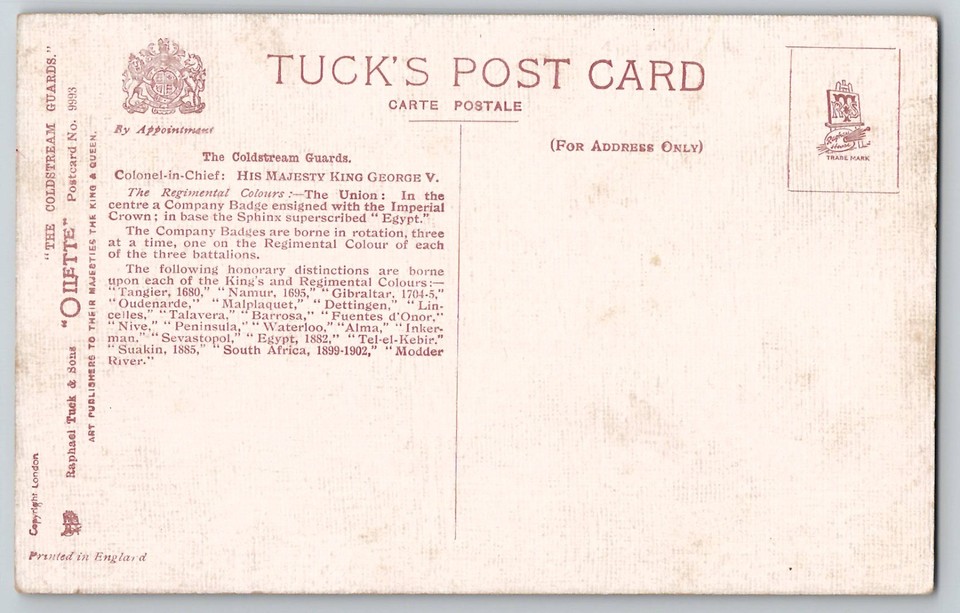 Changing Coldstream Guards at St James London TUCKS Oilette 9993 ...