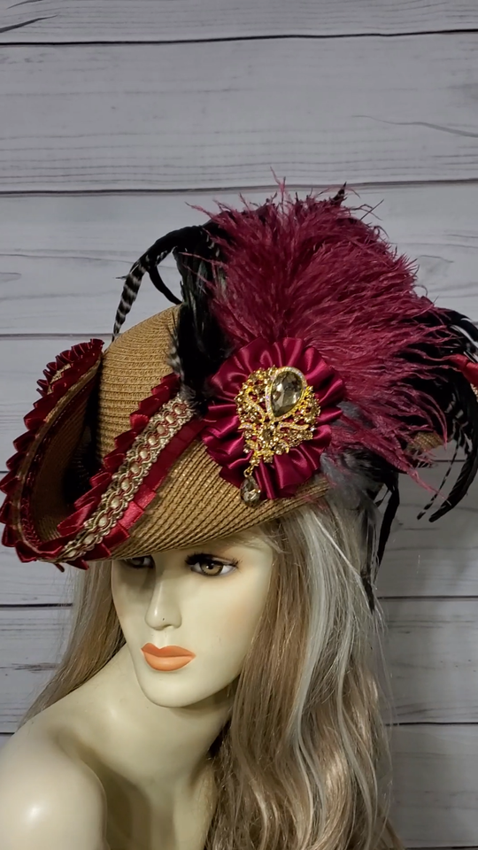 Ladies Pirate Hat, Halloween Hat, Tan Gasparilla Pirate Hat ...