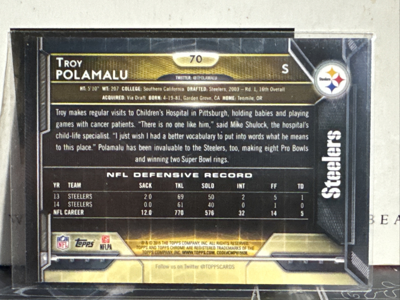 2015 Topps Chrome Troy Polamalu Pittsburgh Steelers #70 | eBay