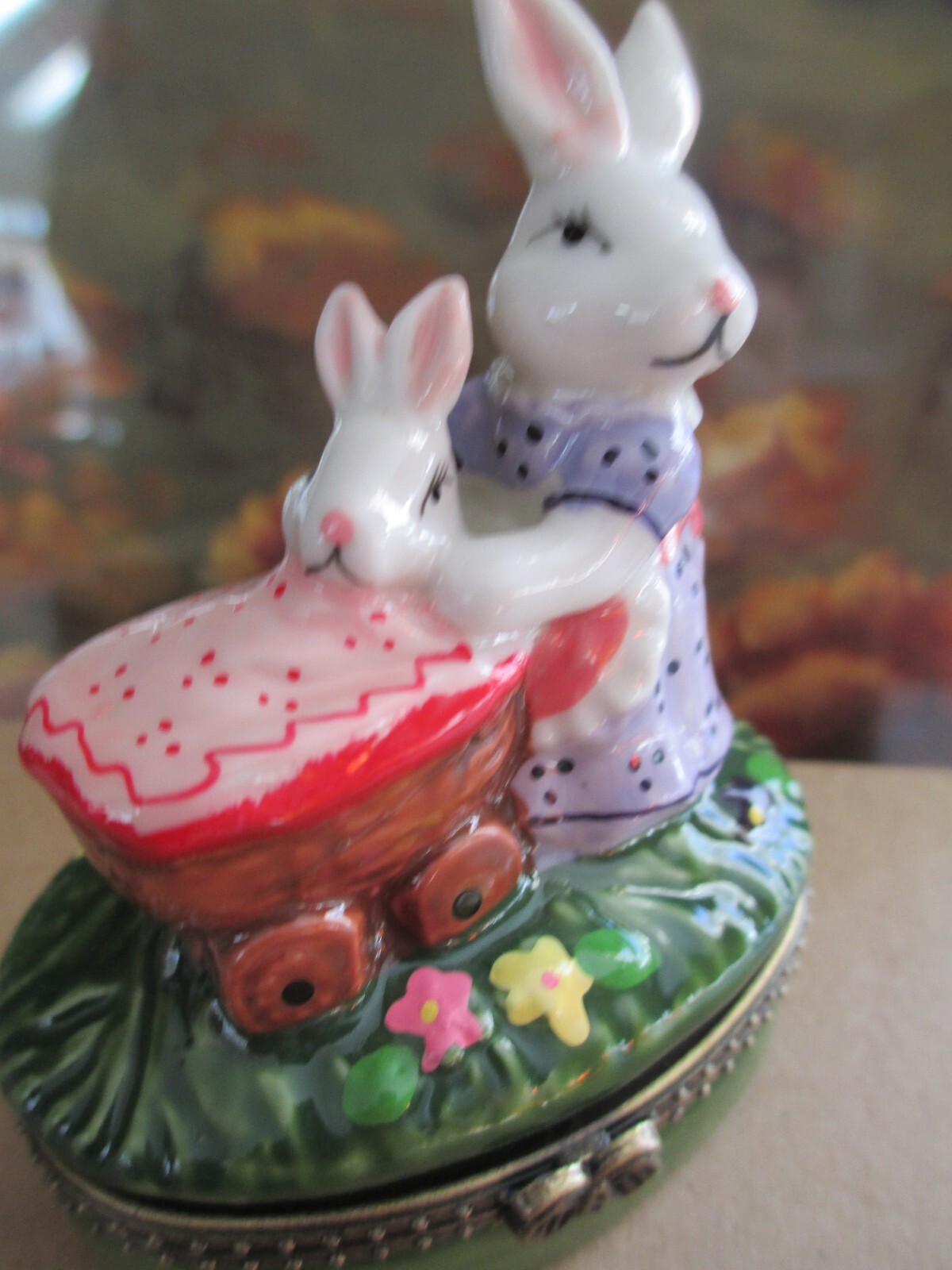0659 ~ " BUNNY PUSHING BABY STOLLER " TREASURE /TRINKET BOX GREAT GIFT ...