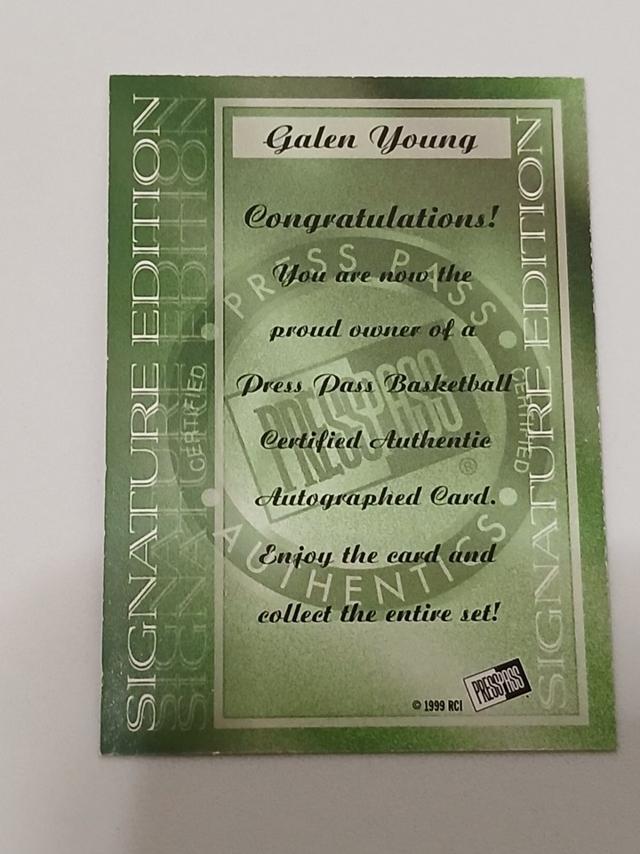 Galen Young Milwaukee Bucks 1999 Press Pass Certified Autograph Rookie ...