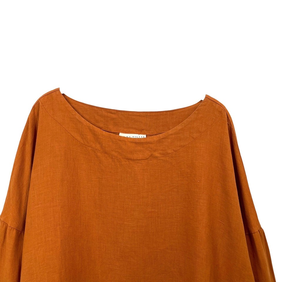 Bryn Walker 100% linen boxy top Size L boho lagenlook asymmetric brick ...