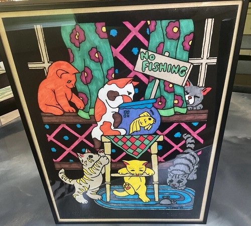 1997 Western Graphics Fuzzy Poster Playful #7298 Cats Kittens Framed ...