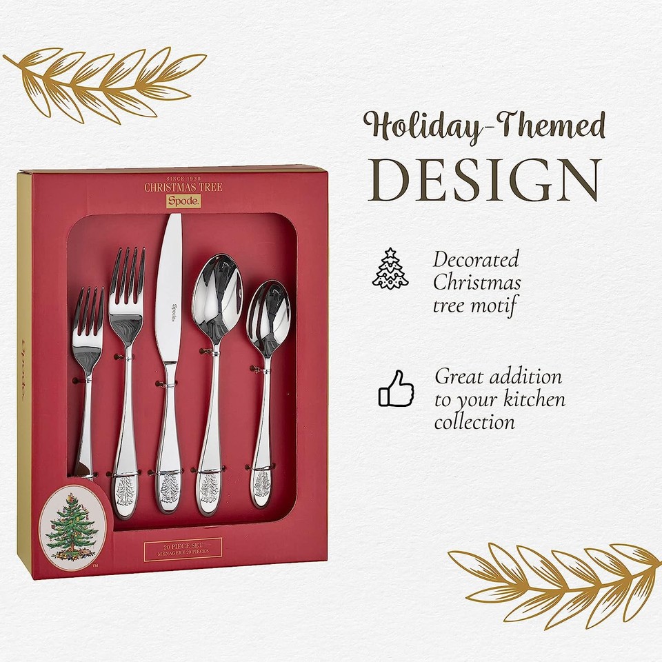 Spode - Christmas Tree Collection - 20-Piece Flatware Set - Dishwasher ...