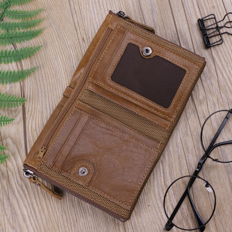Men Genuine Leather Double Wallet Bifold Coin Purse Card Holder | eBay