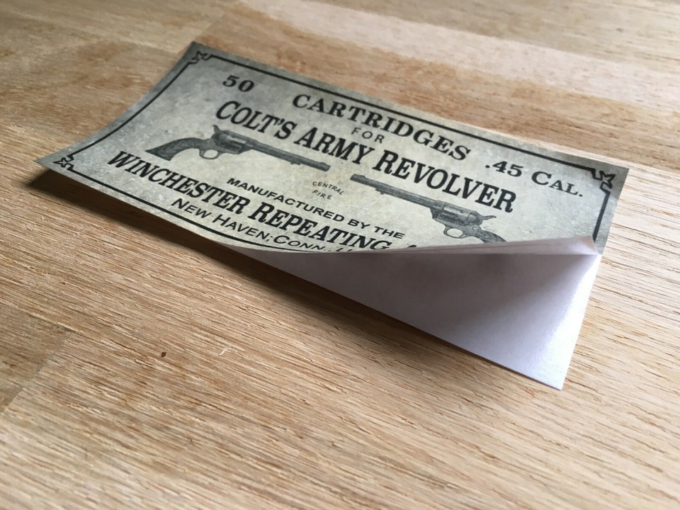 STICKER 45 Long Colt Army Revolver Ammo box LABEL cartridges Western ...