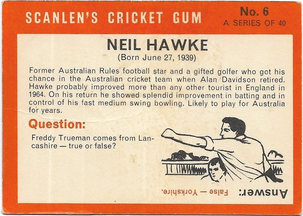 1965 Scanlens Cricket (6) Neil HAWKE Australia | eBay