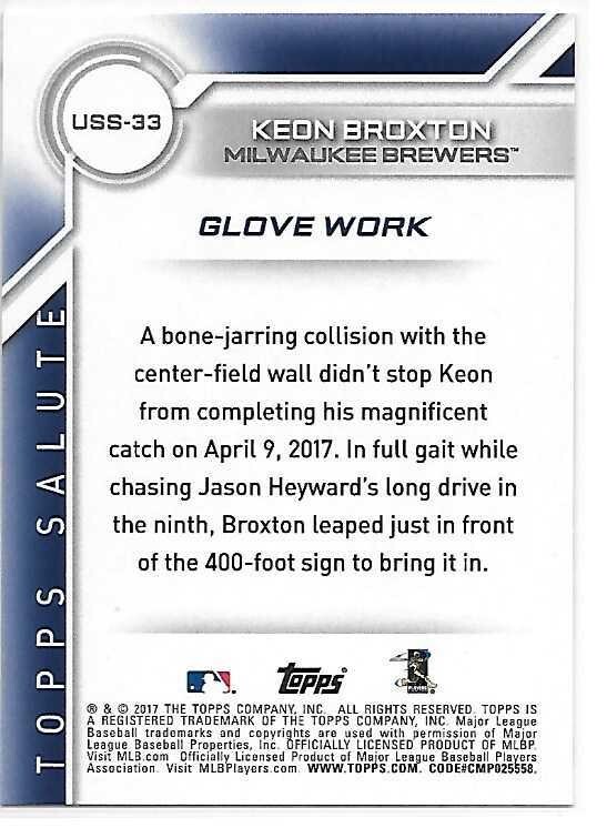 2017 Topps Update Baseball Salute Glove Work Keon Broxton Brewers | eBay