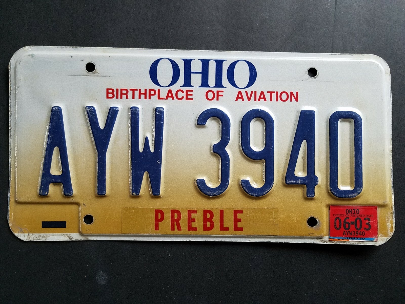 2003 Preble Ohio Auto Vehicle Car Truck License Plate AYW 3940 | eBay