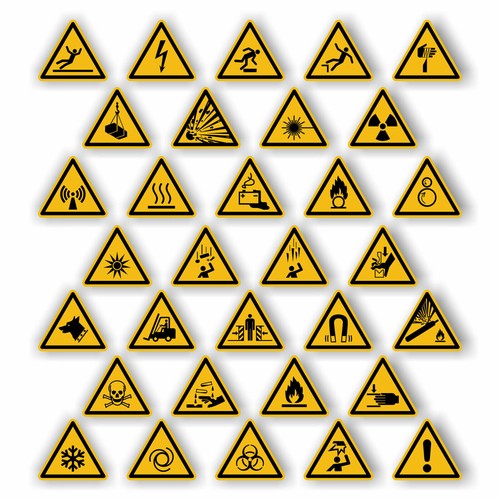 Warnzeichen 2 nach DIN EN ISO 7010 Aufkleber W042 bis W078 Folie ...