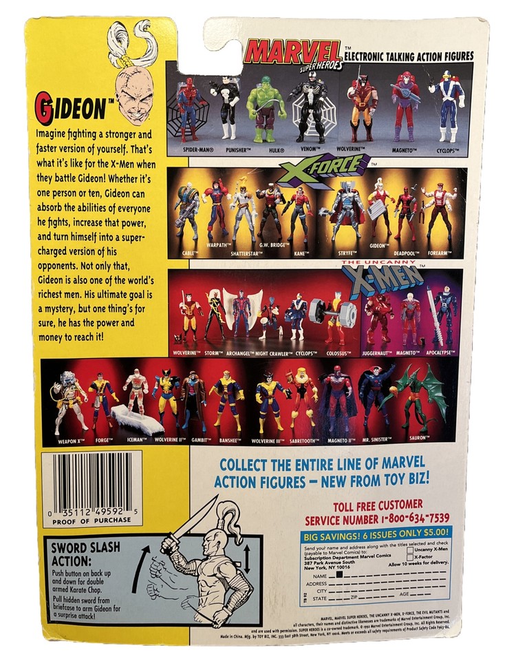 Marvel ToyBiz 1992 The Uncanny X-Men Gideon Action Figure, (B109 ...