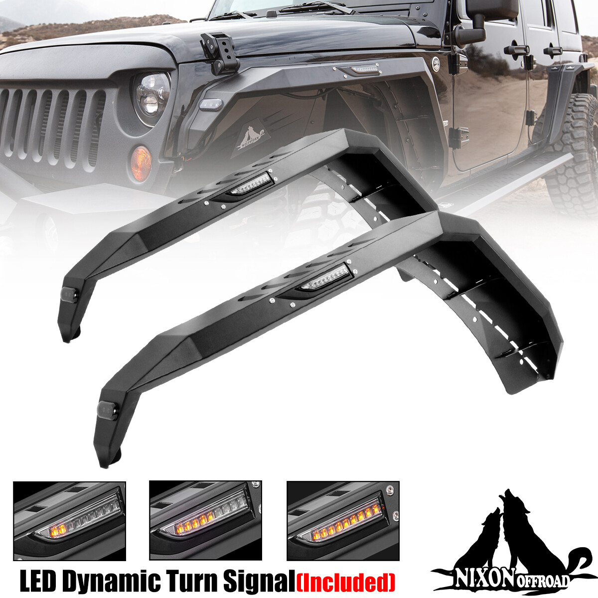 2007-2018 Jeep Wrangler JK Front Fender Flares LED Light Duty Steel ...