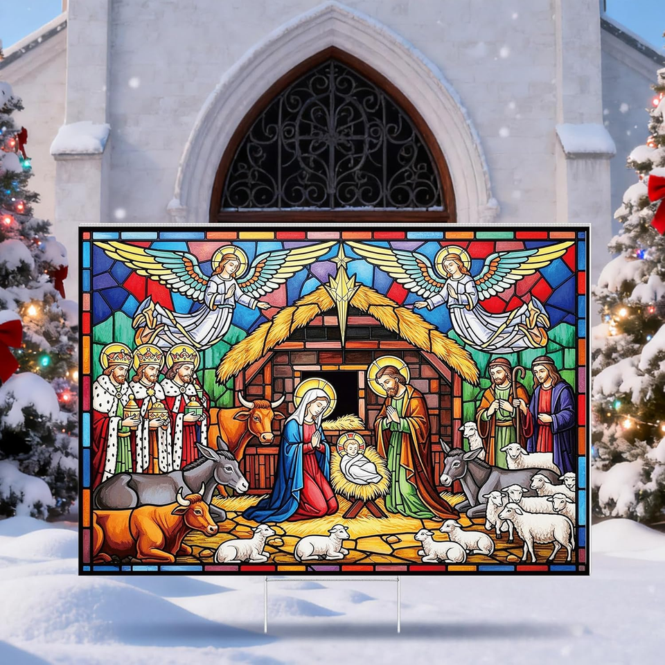 24X16 Inch Nativity Scene Yard Sign Holy Christmas Outdoor Nativity ...