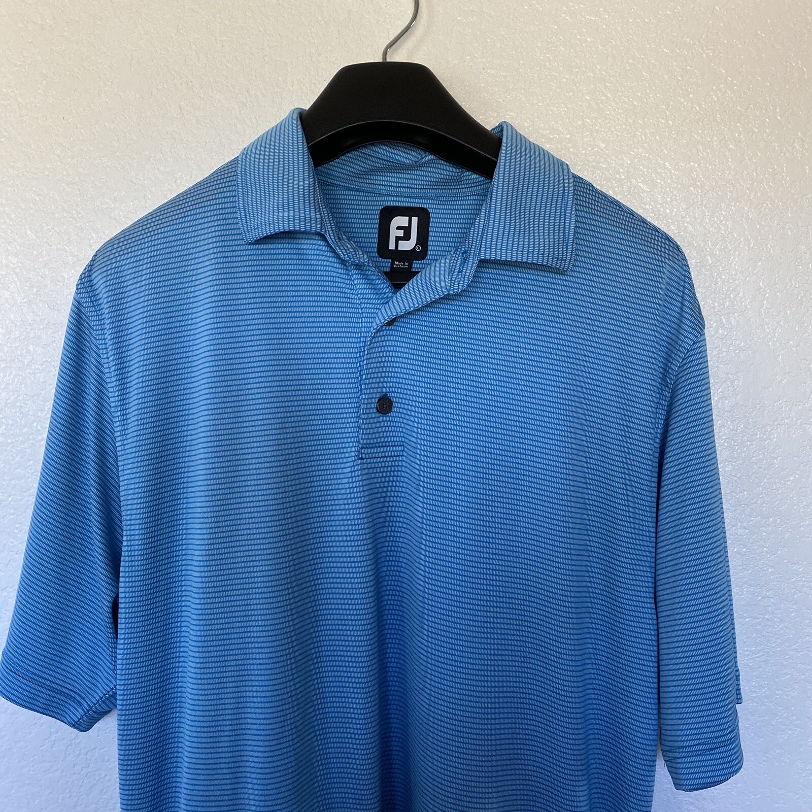 Footjoy FJ Mens Blue Striped FJ Logo On Back Neck Pol… - Gem