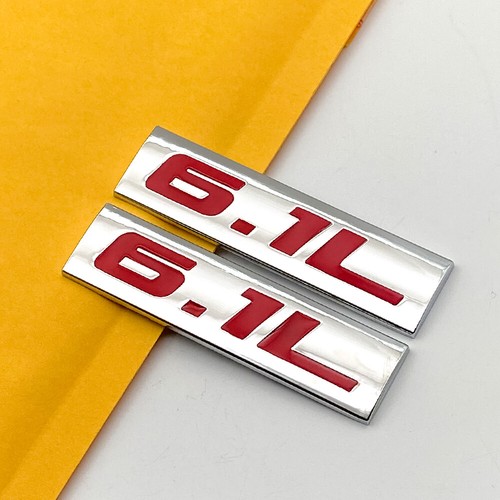 2x Chrome Red Metal 6.1L Car Trunk Emblems Logo V6 V8 Engine Badge SUV ...