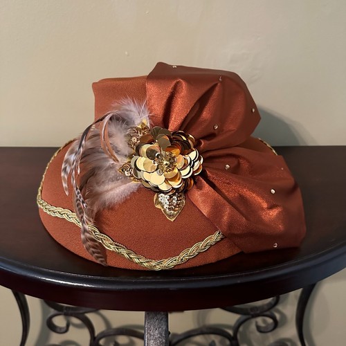Lisa Rene Women's Coral Dress Hat Church Hat Brown Gold with Feathers ...