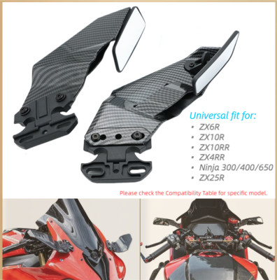 Carbon Fiber Look Wind Wing Rearview Mirrors for Kawasaki ZX6R ZX9R ...