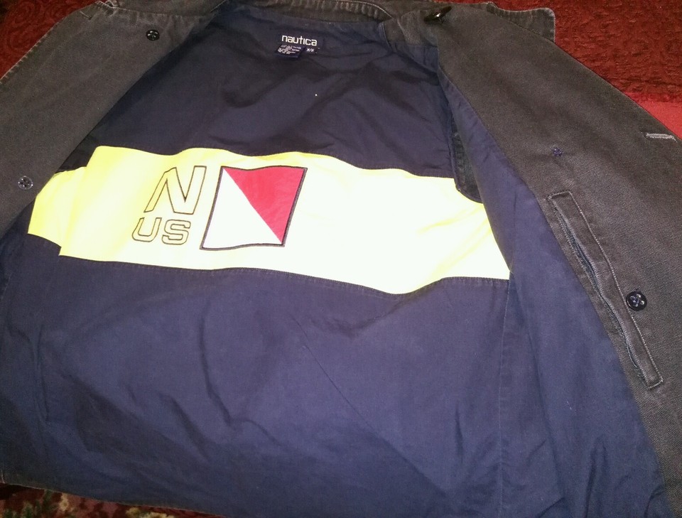 NAUTICA Vintage Navy Heavy Cotton Denim Lined Sailor Double-Breasted ...