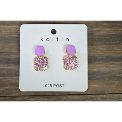Kaitin 925 Post Earrings Purple Rhinestone Gold Tone Sterling Drop | eBay