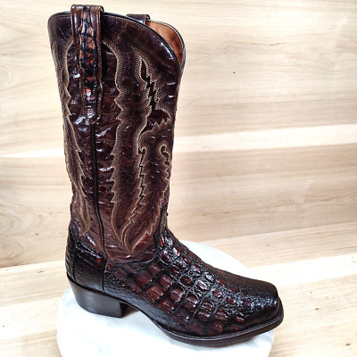 Dan Post Exotic Caiman Bias Cut Cowboy Boots Men 8.5 Brown Lagoon ...
