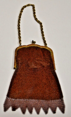 Vintage Metal Purse Bronze Color Lining shows through intact mesh in ...